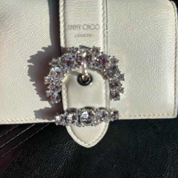 Jimmy Choo | Bags | Jimmy Choo White Leather Trifold Wallet With Cz ...